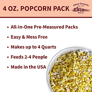 Amish Country Popcorn | All-In-One Medium White Kernel Popcorn Packs | Pre-Measured for Popcorn Machines and Includes Hulless Popcorn, Oil & Salt (5.5 ounce, Pack of 24)