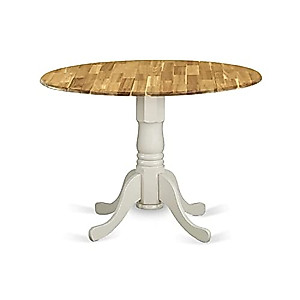 East West Furniture DMT-NLW-TP Dublin Modern Dining Table - a Round Kitchen Table Top with Dropleaf & Pedestal Base, 42x42 Inch, Natural & Linen White