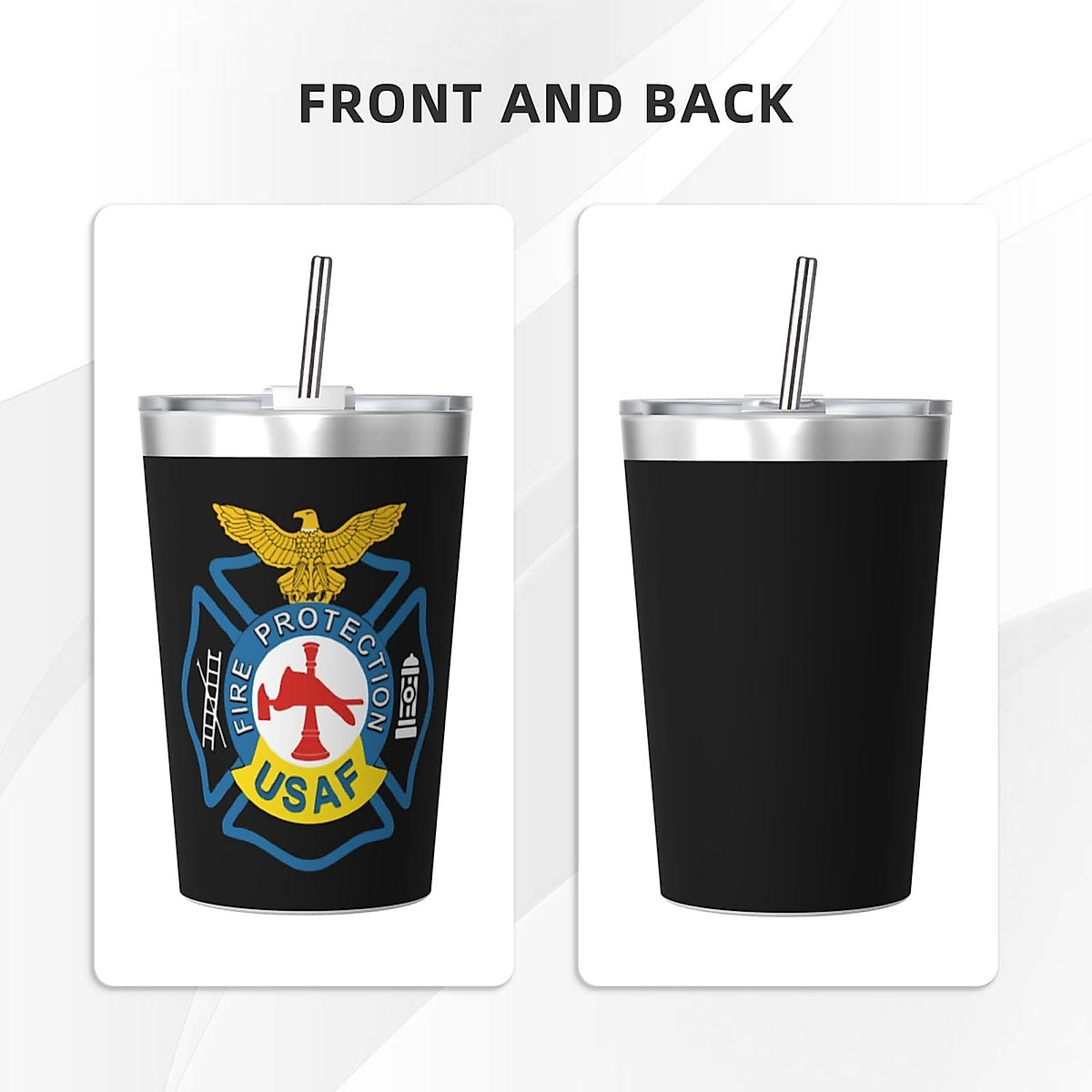 Usaf Fire Protection Insulated Stainless Steel Tumbler 12 Oz Thermos Come With Straw Leak-Proof Travel Mug Cup