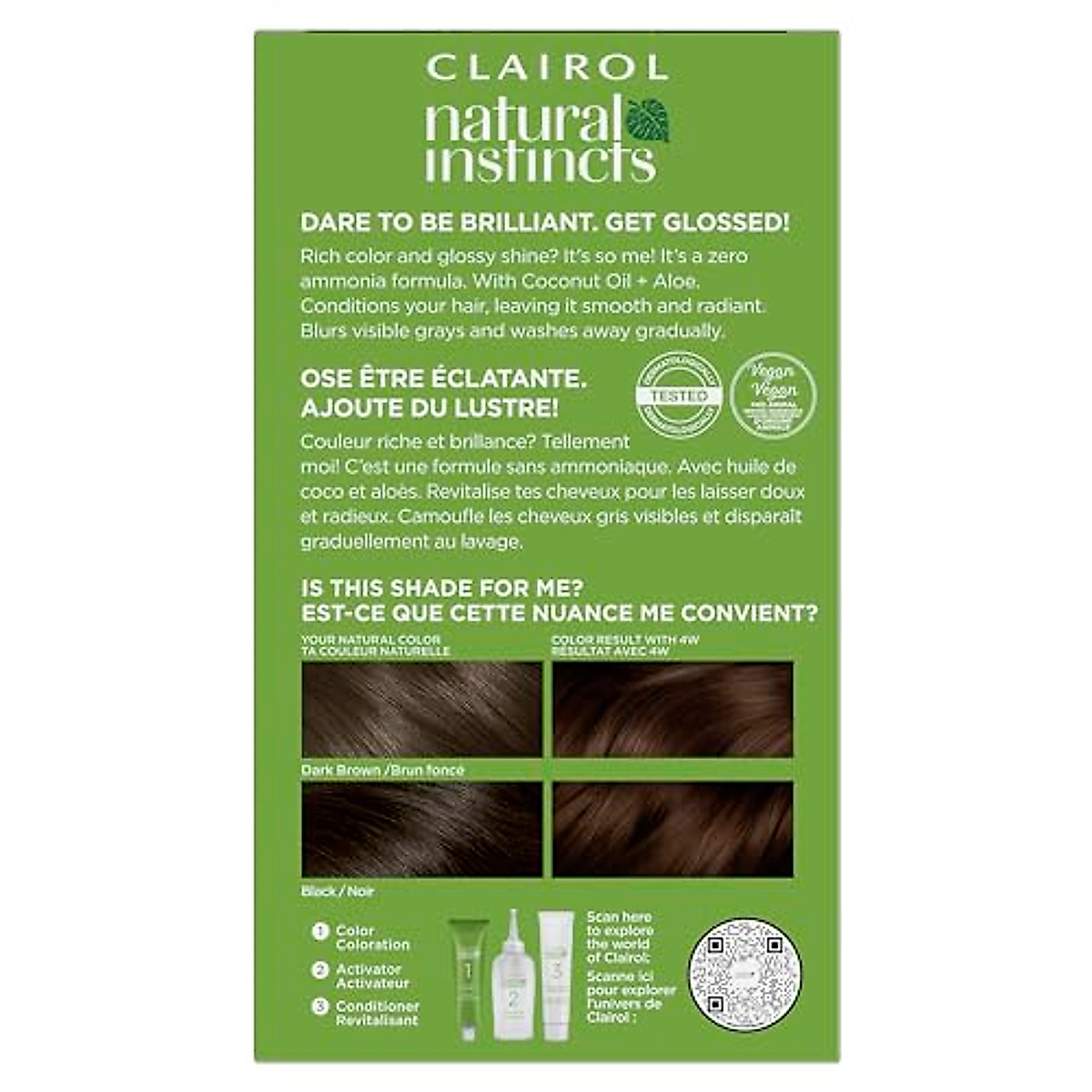 Clairol Natural Instincts Demi-Permanent Hair Dye, 4W Dark Warm Brown Hair Color, Pack of 1