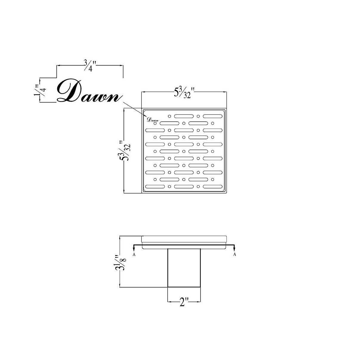 Dawn LRO050504 Contemporary Rio Orinoco River Series Square Shower Drain, 5"
