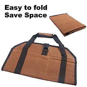 Firewood Carrier Log Bag Waxed Canvas Log Tote Bag for Indoor Fireplace Log Holders with Handle Large Fire Wood Carriers for Outdoor Fire Pit Fireplace Wood Stove Accessories Log Bag