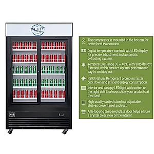 Elite Kitchen Supply Commercial 2 Sliding Glass Door Refrigerator Merchandiser, ETL NSF Upright Display Fridge Cooler Stainless Steel 2 Section 47" W 33.3 cu. ft. Fan Cooling, Restaurant