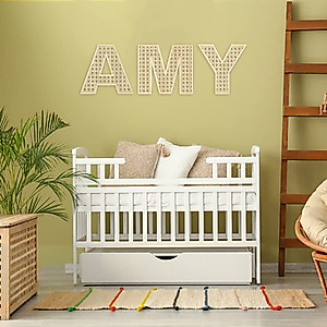 Wooden Rattan Letters for Wall Decor Rustic Wooden Letters 12 Inch Wood Letter Rattan Wall Decor for Wedding Nursery Sign Baby Shower Newborn Birthday Gift Boho Bedroom Decoration (A)