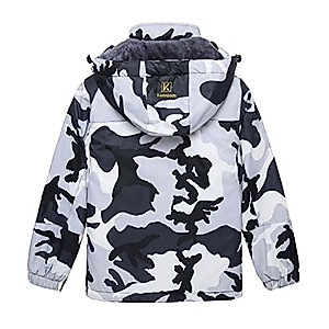 Keevoom Child Snowboarding Coat Waterproof Thick Rain Jackets Warm Fleece Lined Ski Jacket Hooded Outdoor Snow Jacket Camo Size 10