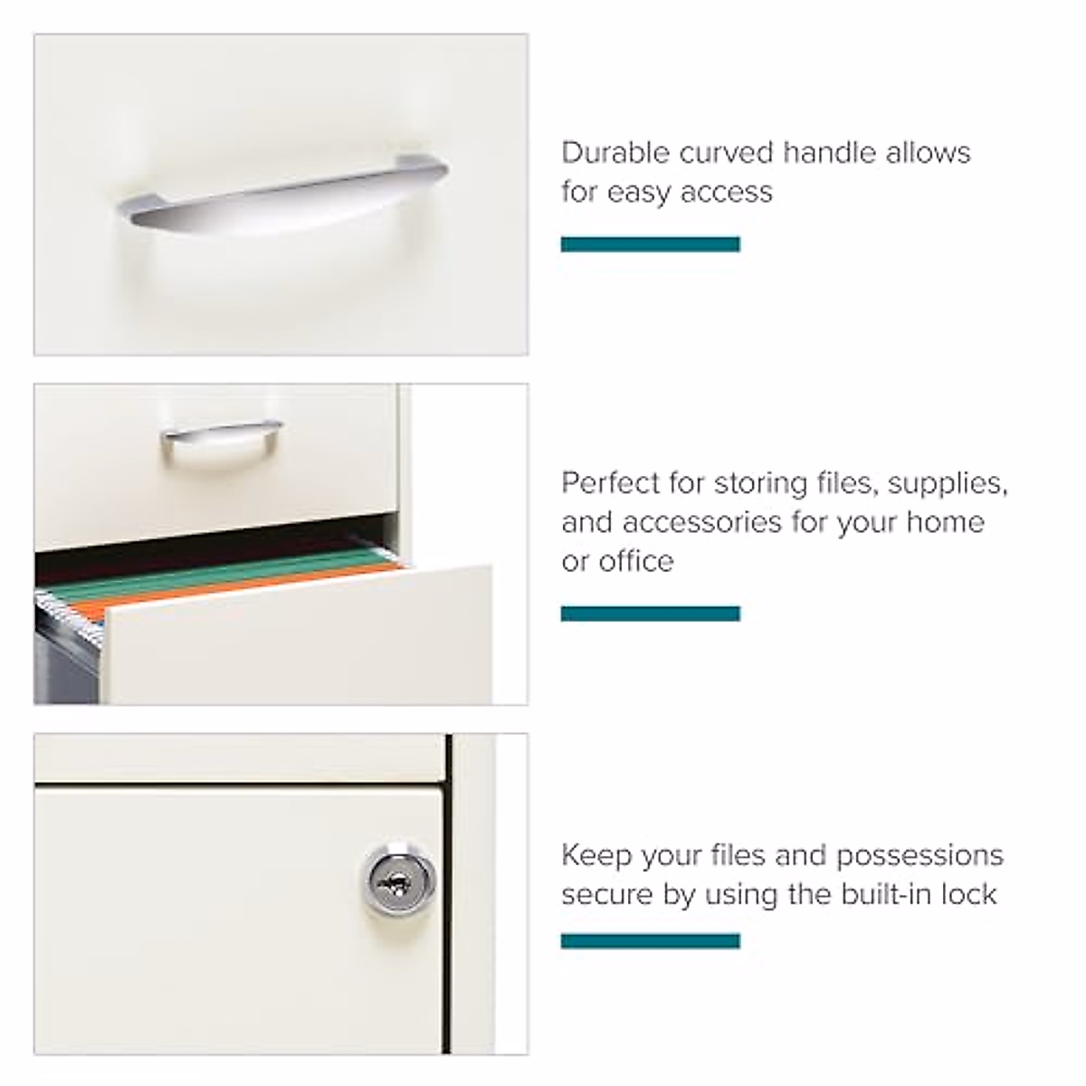 Hirsh Industries Space Solutions Metal 3 Drawer File Cabinet with Pencil Drawer Pearl White