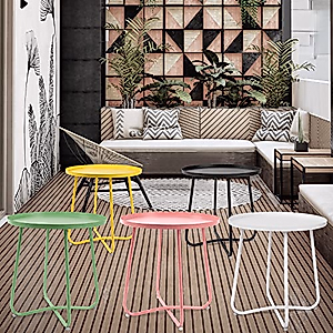 ECOMEX Patio Side Table, Round Outdoor Metal Side Table Small Sofa End Table, Patio Waterproof Accent Coffee Table for Living Room Bedroom Garden Balcony Patio(Yellow)