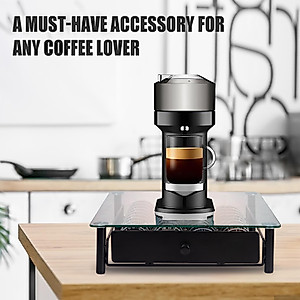 Tempered Glass Coffee Pod Drawer,Nespresso Vertuo Pod Holder Drawer for 40（1.35/2.7 floz) Vertuoline Pod, Nespresso Capsule Organizer Compatible with Vertuo Next Vertuo Plus,14.76"D x 12.99"W x 3.5"H