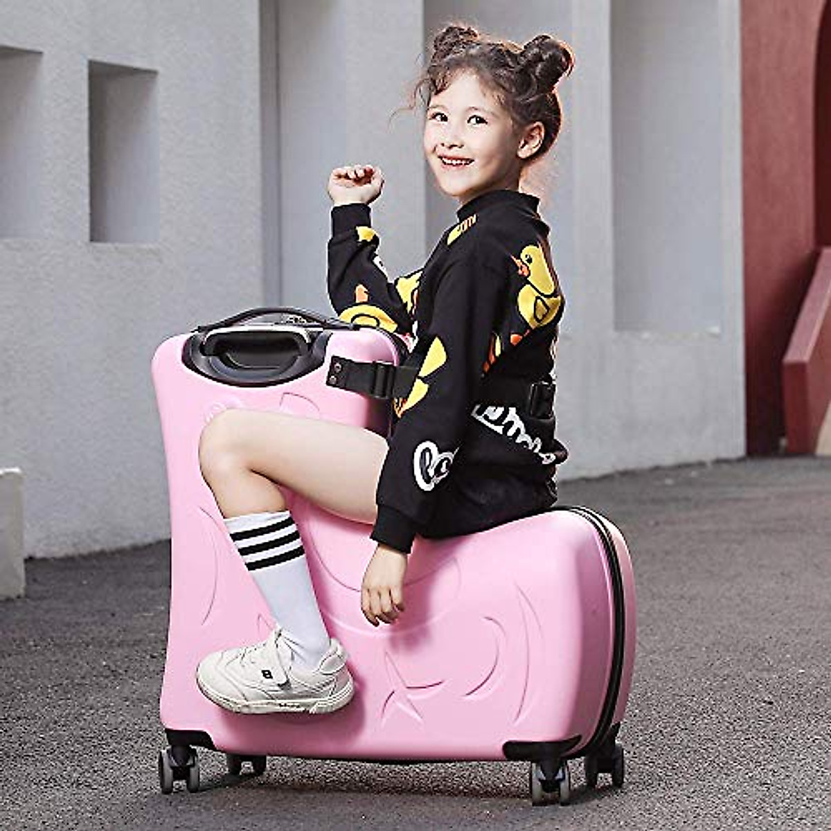 N-A AO WEI LA OW Kids ride-on Suitcase carry-on Tollder Luggage with Wheels Suitcase to Kids aged 1-6 years old (Pink, 20 Inch)