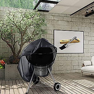 POMER Round BBQ Grill Cover 30inch, Waterproof Oxford Fabric Garden Barbecue Cover with Drawstring Cord