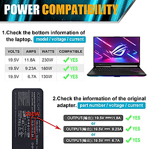 Replacement New ROG 230W 180W AD230-01E Adapter, Rog Strix G531GT G531GW G531GV G531GU G531GD G731GU G731GW G731GV G731GT Hero Scar III 15 17 ROG Zephyrus Gaming Laptop Power Supply