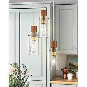 Emak Gold Pendant Light Fixtures, 3-Light Pendant Lights with Clear Glass Shade, Modern Farmhouse Hanging Lights for Kitchen Island, Dining Room, Bathroom, Bedroom, PL120-GD-CL