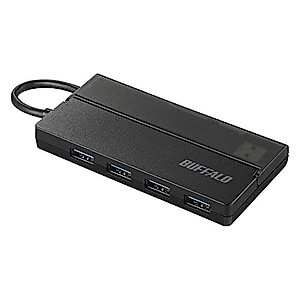 Buffalo BSH4U135U3BK USB Hub, PS4, PS5, Windows Chromebook, USB 3.0, Slim Type, Bus Power, 4 Ports, Cable Storage, Convenient to Carry, Japanese Manufacturer, Remote, Telework, Work from Home