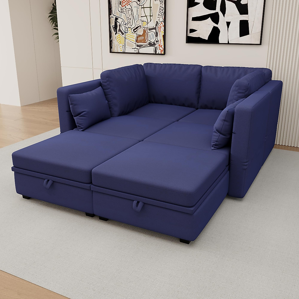 WILLIAMSPACE 110" Sectional Sofa Couch for Living Room, Modern Modular U-Shape Sofa with Storage Seats & Reversible Chaise & Adjustable Armrest, 6 Seat Convertible Sofa for Home Office (Blue)