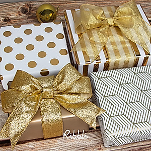Ribbli Christmas Wrapping Paper, White and Gold Wrapping Paper for Birthday, Holiday, Wedding, Graduations, Baby Shower, Polka dots/Stripes/Geometric/Matte Gold,4 Rolls - 30 inch x 120 inch(10feet) Per Roll