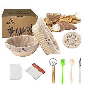 Nestled Niche Bread Proofing Basket, Tools and Accessories with Bread Bowls for Rising and Baking, Cane Wicker Banneton and Round Bread Scraper