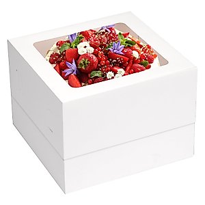 Moretoes 10pcs Cake Boxes 12x12x8 Inch White Bakery Boxes with Window Tall Dessert Cardboard Boxes for Cakes Cupcakes Pies Donuts Cookies Boxes, for Valentine's Day Mother's Day