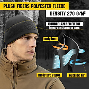 M-Tac Tactical Beanie Fleece Watch Cap - Winter Hat Elite - Patch Panel (Black, L)