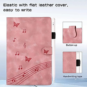 Business Special Butterfly Phonogram Pattern Cover with 2 Credit Card Slots Pencil Holder Kickstand Protective Case for iPad Air 2/iPad 6/Pro 9.7"-Pink