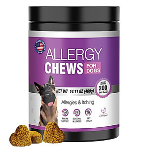 Dog Allergy Chews 200PCs - Dog Allergy and Itching Skin Relief Anti Itch Aller Immune Bites for Dogs Itching Itchy Paw Relief Itch Allergy Probiotics Support Chew Vitamins for Skin and Coat Allergies