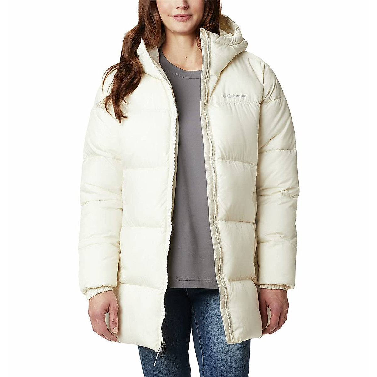 Columbia Women's Puffect Mid Hooded Jacket, Chalk, Small