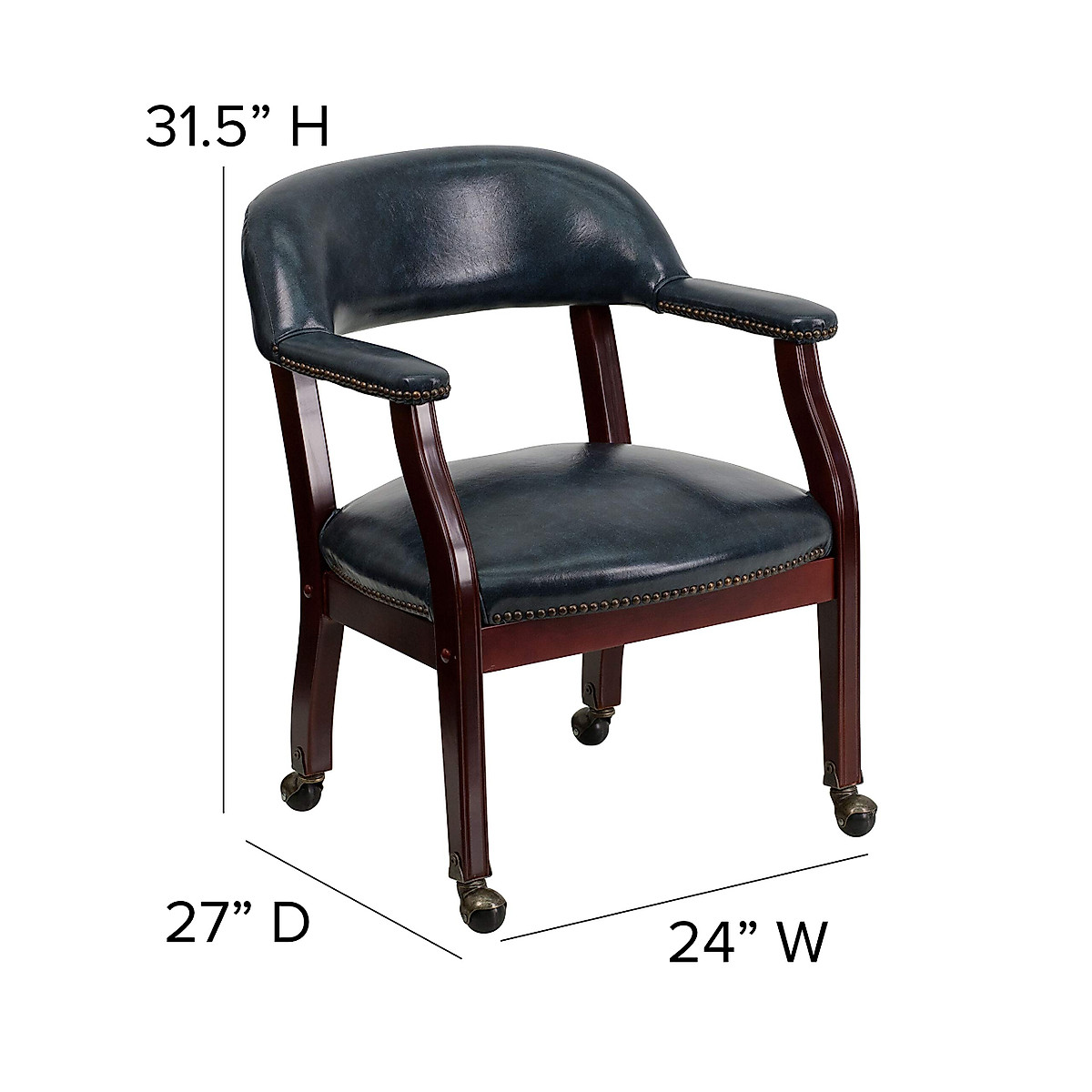 Flash Furniture Sarah Navy Vinyl Luxurious Conference Chair with Accent Nail Trim and Casters