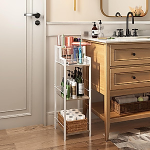 Yuyetuyo Hair Tool Organizer Bathroom Storage Shelf 3-Tier Hair Dryer Holder with 3 Grids - Makeup Organizer Slim Floor Stand, Cosmetic Shelf Flat/Curling Irons Hair Straighteners Holder -White