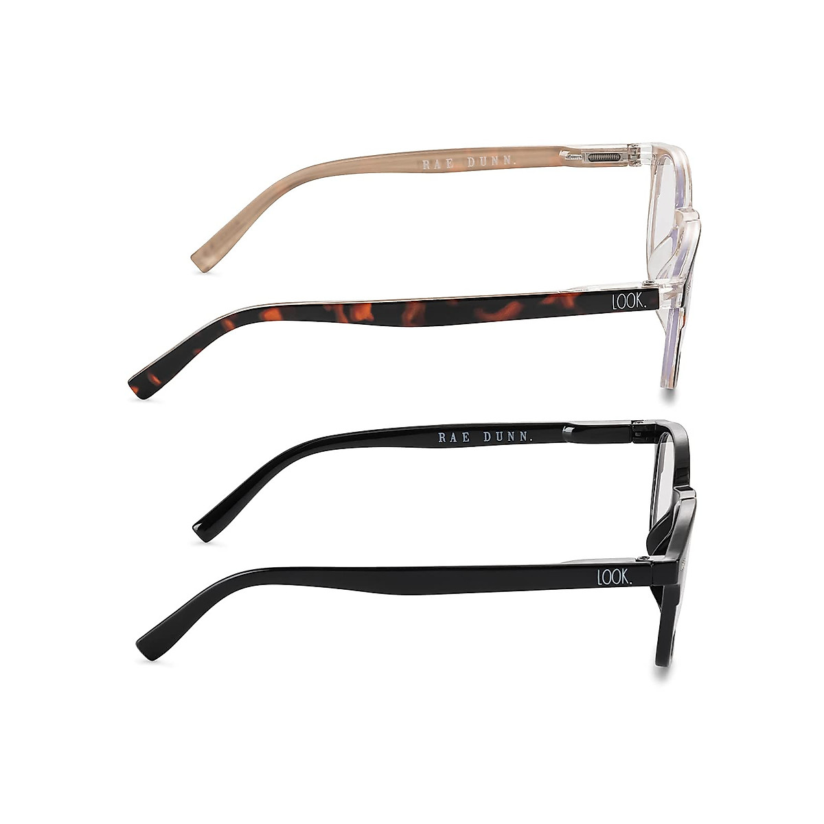 Rae Dunn "ELIZA Blue Light Blocking Reading Glasses - 2 Pack w/LOOK CLOSELY Signature Font Hard Case (Glossy Standard Tortoise/Glossy Jet Black, +0.0)