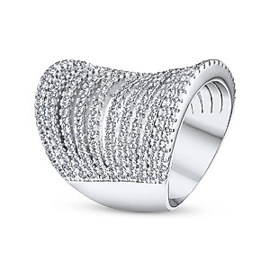 Bling Jewelry Geometric Fashion Cubic Zirconia Pave CZ Full Finger Armor Cocktail Statement Wide Multi Band Ring For Women Teen .925 Sterling Silver