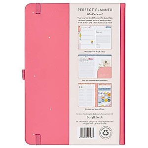 Busy B Perfect Planner A5 Week to View Diary January to December 2021 - Pink Faux Leather Week to View Planner with Stickers & Tear-Out Lists