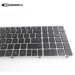 SUNMALL Keyboard Replacement with Silver Frame Compatible with HP Elitebook 8560P 8570P Probook 6560B 6565B 6567B 6570B 6575B Series Keyboard with Pointer