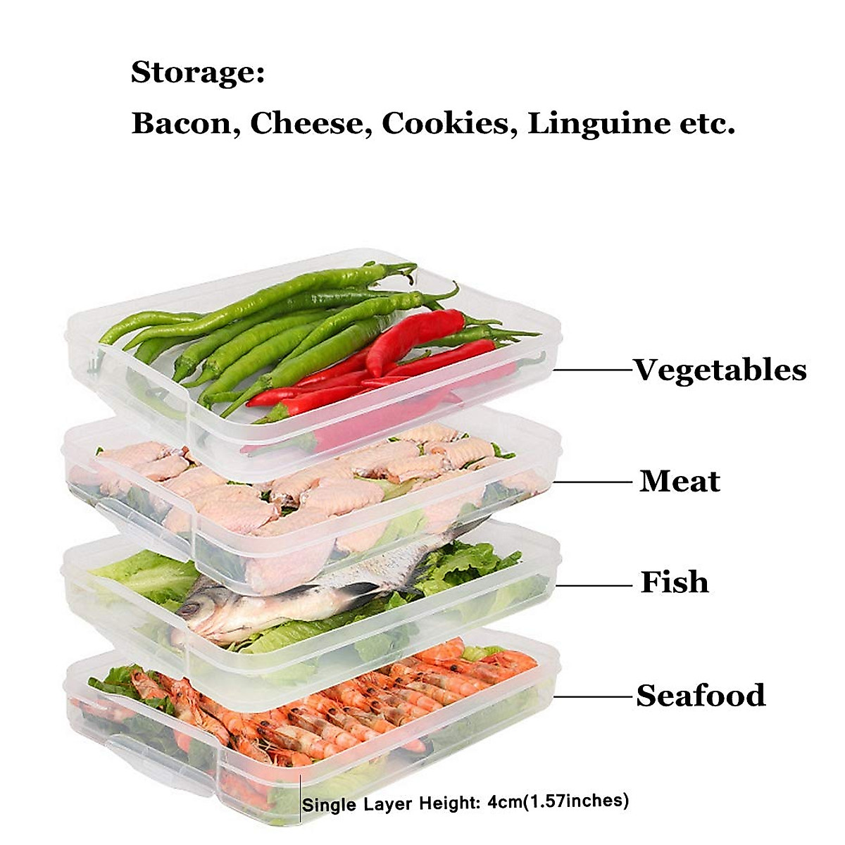TIAN CHEN Refrigerator Organizer Bins, Plastic Food Storage Containers with Lids, 3-Layer, BPA free, Stackable Food Organizer Keeper for Snack, Vegetables, Meat, Fish (Transparent)