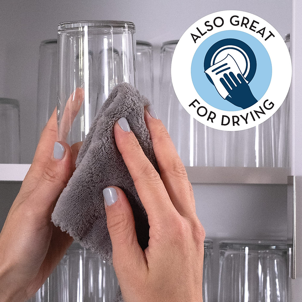 S&T INC. Kitchen Dish Cloths or Cleaning Towels, 9.5 Inch by 9.5 Inch, Grey and White, 12 Pack