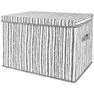 Sammy & Lou Birch Felt Toy Box; Collapsible; Gray, White; Two Handles; Hinged Lid; 22 in x 14.5 in x 15 in