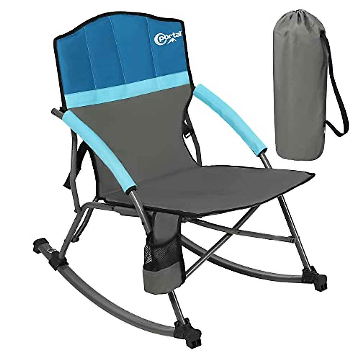PORTAL Rocking Camping Chair Folding Portable Rocker Outdoor with Cup Holder for Patio, Lawn, Camp, RV, Support 300 lbs