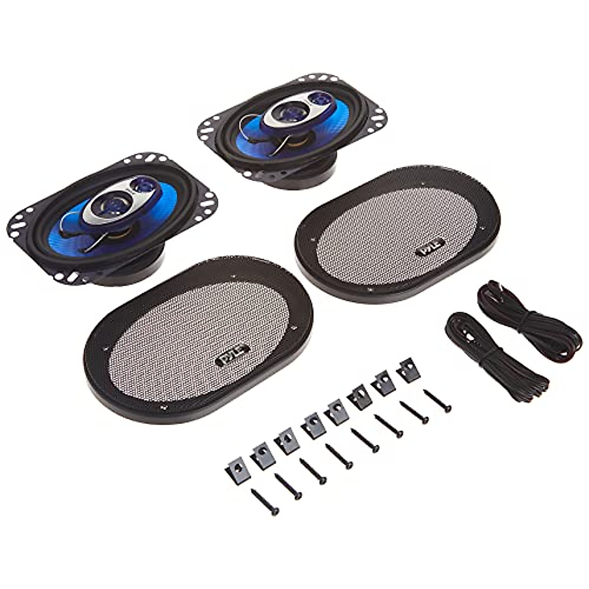Pyle 4'' x 6'' Three Way Sound Speaker System - Pro Mid Range Triaxial Loud Audio 240 Watt per Pair w/ 4 Ohm Impedance and 3/4'' Piezo Tweeter for Car Component Stereo PL463BL