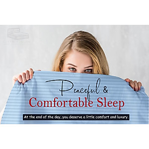 400 Thread Count 100% Egyptian Cotton Sheet Set - Queen Size Sheets Set - 12 inch Deep Pocket of Fitted Sheet - 4 Piece Sheet Set (Sky Blue Stripe - Queen 12 inch Deep Pocket Sheets)