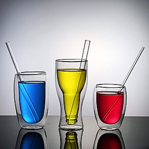 Reusable Glass Drinking Straws, Healthy Boba Smoothie Straws, ECO Friendly - BPA Free, 8.7" x 14mm / 10mm / 6mm, 6 Pack with Cleaning Brush for On The Go