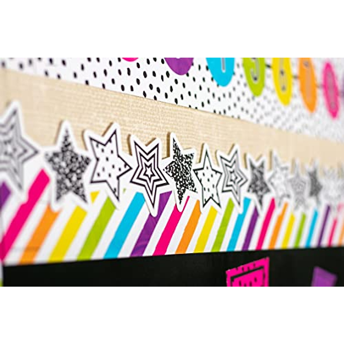 Teacher Created Resources Black and White Stars Die-Cut Border Trim