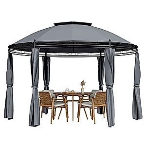 Tangkula 11.5x11.5 ft Round Patio Gazebo, 2-Tier Dome Gazebo with Removable Side Curtains, Heavy Duty Steel Frame, Outdoor Gazebo Pavilion for Backyard, Deck, Poolside, Garden (Grey)