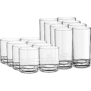 Le'raze Collins Glasses Elegant Acrylic Drinking Glasses [Set of 16] Attractive Clear Plastic Tumblers - Unbreakable Drinkware Set Ideal for Indoor and Outdoor - Kid Friendly