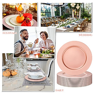 24 Pcs Plastic Charger Plates Round Dinner Chargers 13 Inch Chargers for Dinner Plates Disposable Charger Service Plates for Christmas Halloween Wedding Party Catering Event Decoration(Rose Gold)