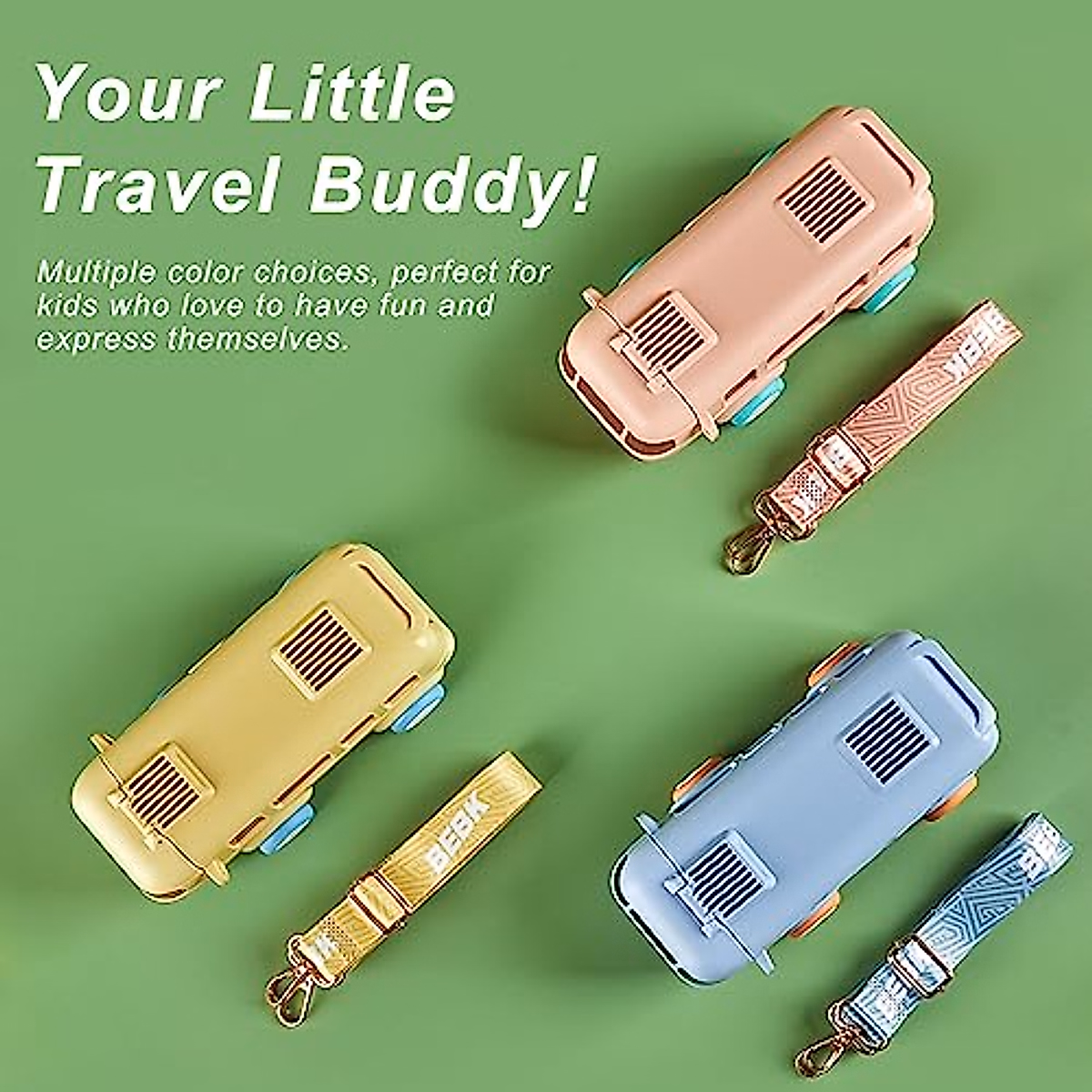 jesinor School Bus Water Bottle for Kids, Sippy Cup with Wheels, 16oz/500ml Truck Water Bottle(Yellow)