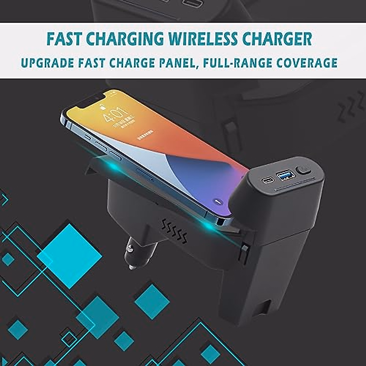 Wireless Phone Charging Plate, Vehicle Inner Central Box Charger Accessory with USB Port, Compatible with Volvo XC90 XC60 S90 S60 V90 V60, Plug & Play Easy Installation