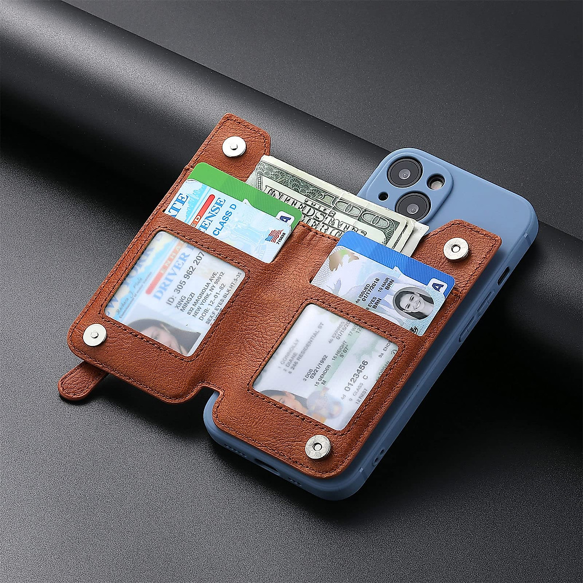 Yohulod Flip Leather Phone Wallet Stick On, Adhesive Credit Card Pocket with Adjustable Stand Function for Back of Most Phone Case Suitable for iPhone and Android (Brown)