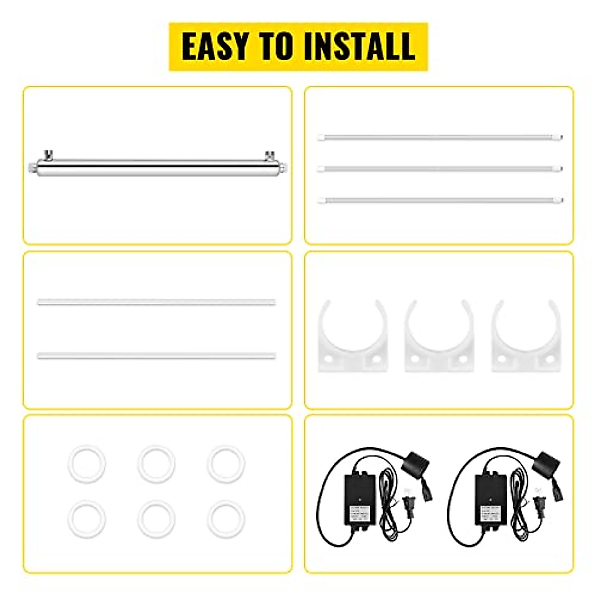 VEVOR Water Purifier Filter, for Whole House Water Purification, 12GPM 110V 55W, 2 Extra Lamps + 1 Extra Quartz Sleeve
