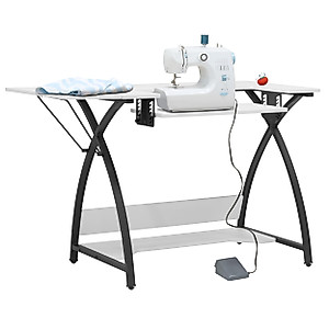 Sew Ready Comet Plus Hobby Side and Lower Shelf Sewing Table, 45.5" W x 23.5" D x 30" H, Black/White