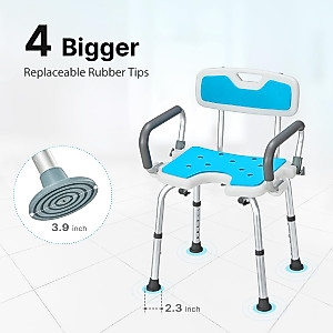 HEAO Shower Chair for Elderly and Disabled, Shower Chair with Detachable Arms and Back, Including 3.9" Non-Slip Rubber Tips, Bathtub Chair for Handicap