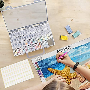 64 Slots Plastic Seed Storage Box, Reusable Seed Storage Organizer with Label Stickers Multi-Purpose Diamond Embroidery Storage Case Portable Nail Art Storage Container for Seeds