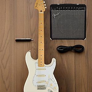 Fender Jimi Hendrix Stratocaster Electric Guitar, with 2-Year Warranty, Olympic White, Maple Fingerboard